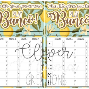 Lemon Bunco Scoresheets - When Life Gives You Lemons, Play Bunco ...