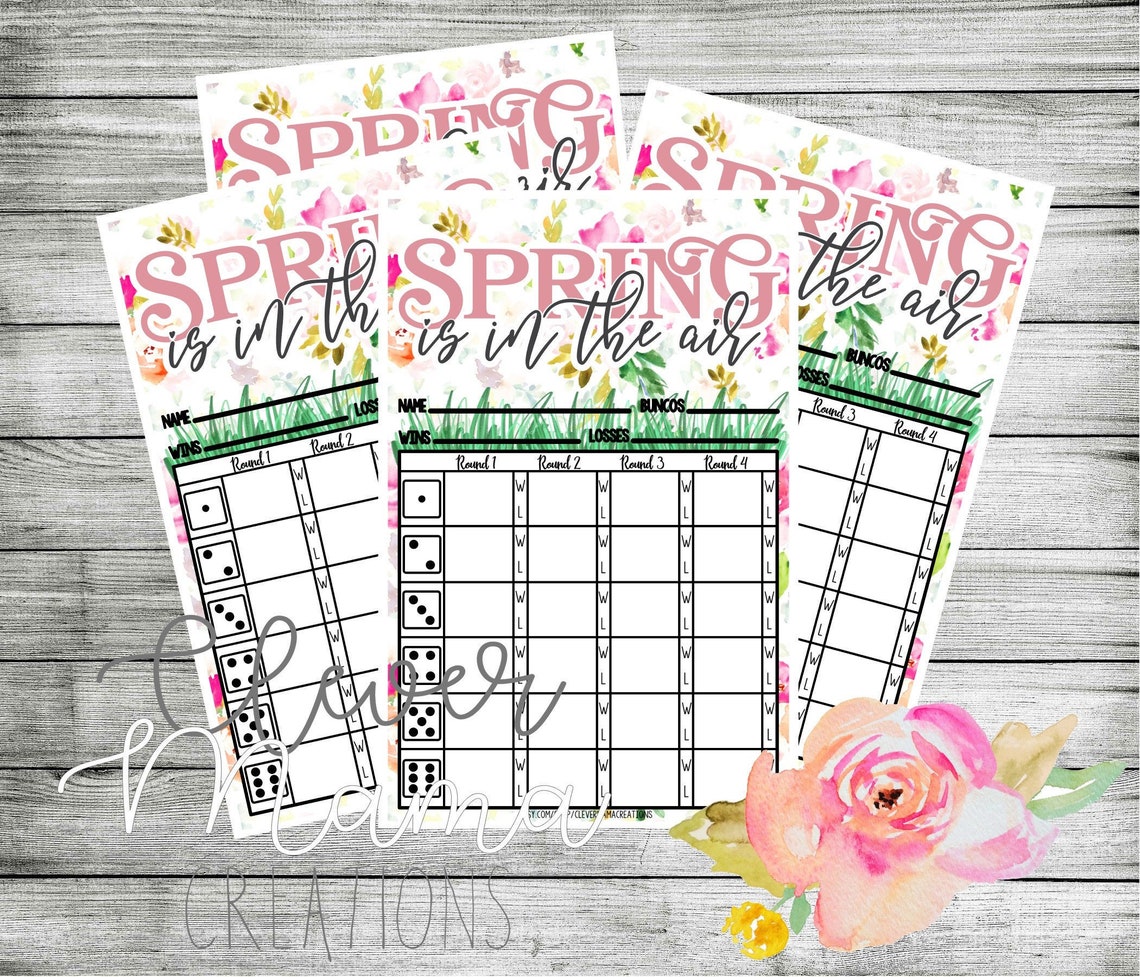 Spring is in the Air Bunco Score Sheets, Spring Bunco Scoresheets ...