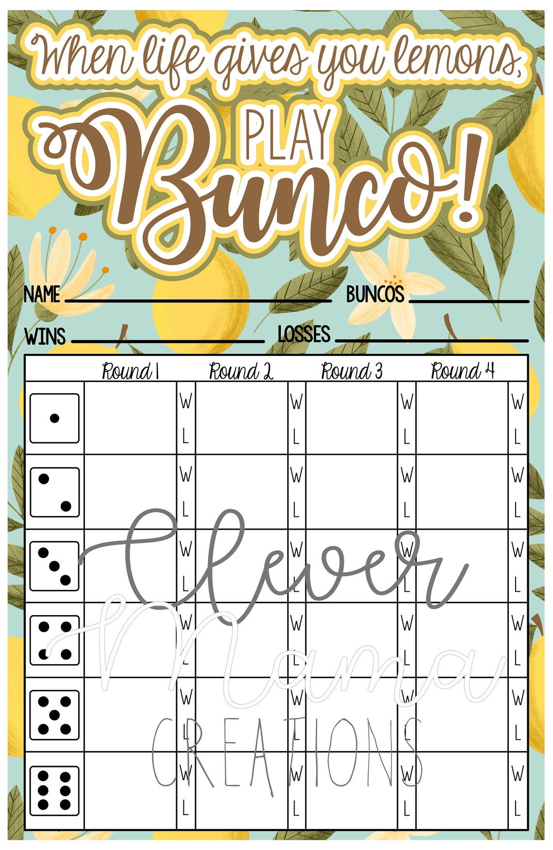Lemon Bunco Scoresheets - When Life Gives You Lemons, Play Bunco ...