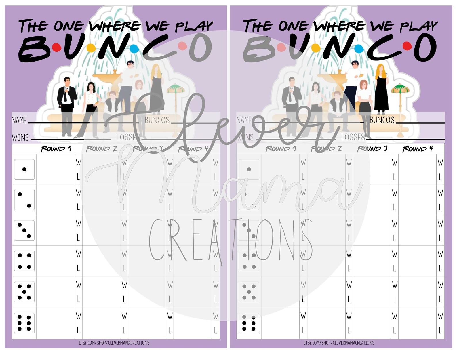 Friends Bunco Score Sheets, Friends Bunco, Bunco Score Cards, the One ...