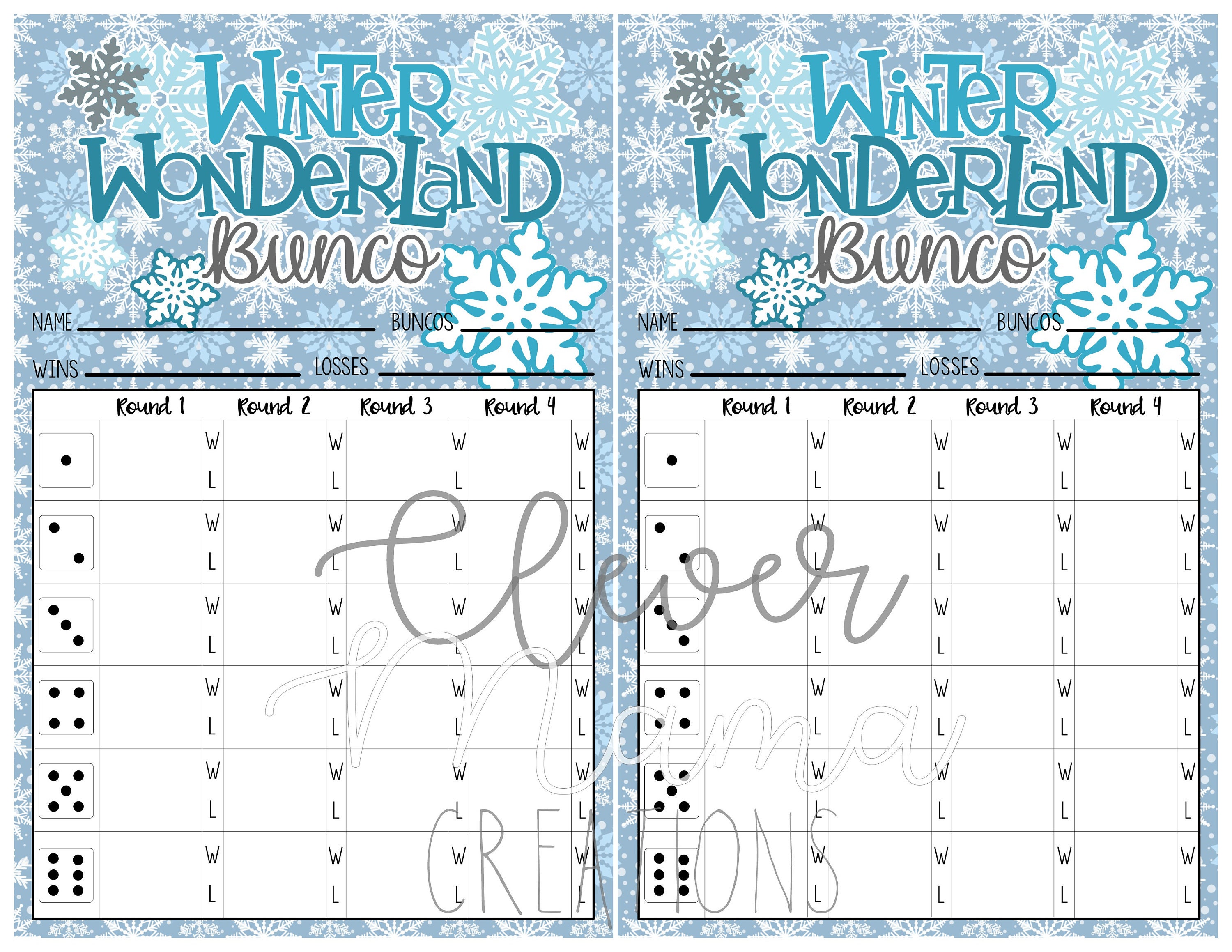 Winter Wonderland Bunco Scoresheets - Etsy