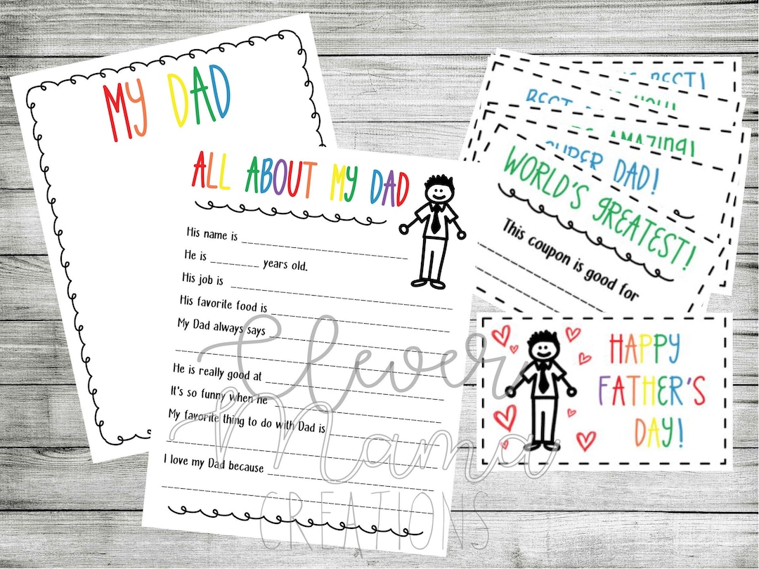 Father's Day Printable Set, Father's Day Questionnaire, Father's Day ...