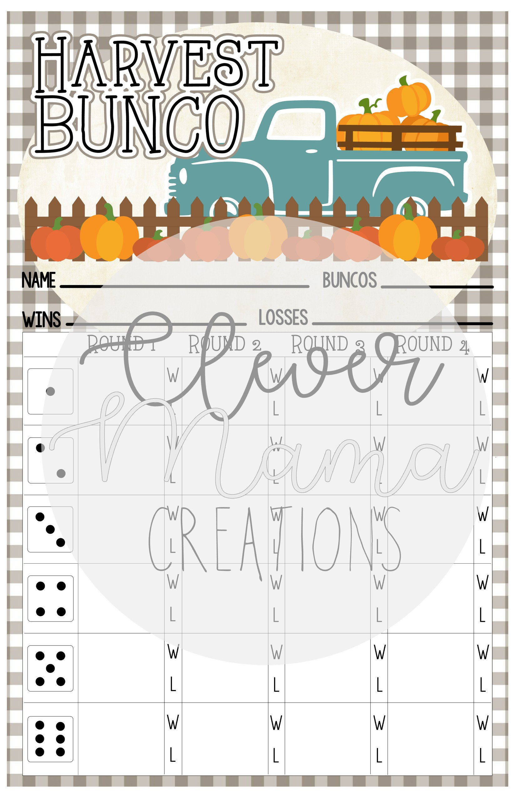 Harvest Bunco Score Sheets, Fall Bunco, Bunco Score Cards, Harvest ...