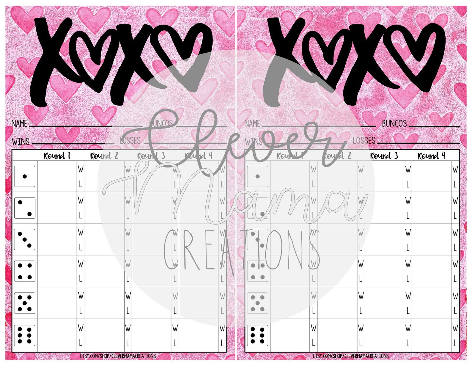 XOXO Bunco Score Sheet, Valentines Day Bunco, XOXO Score Card - Etsy