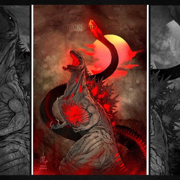 Godzilla Art - Etsy