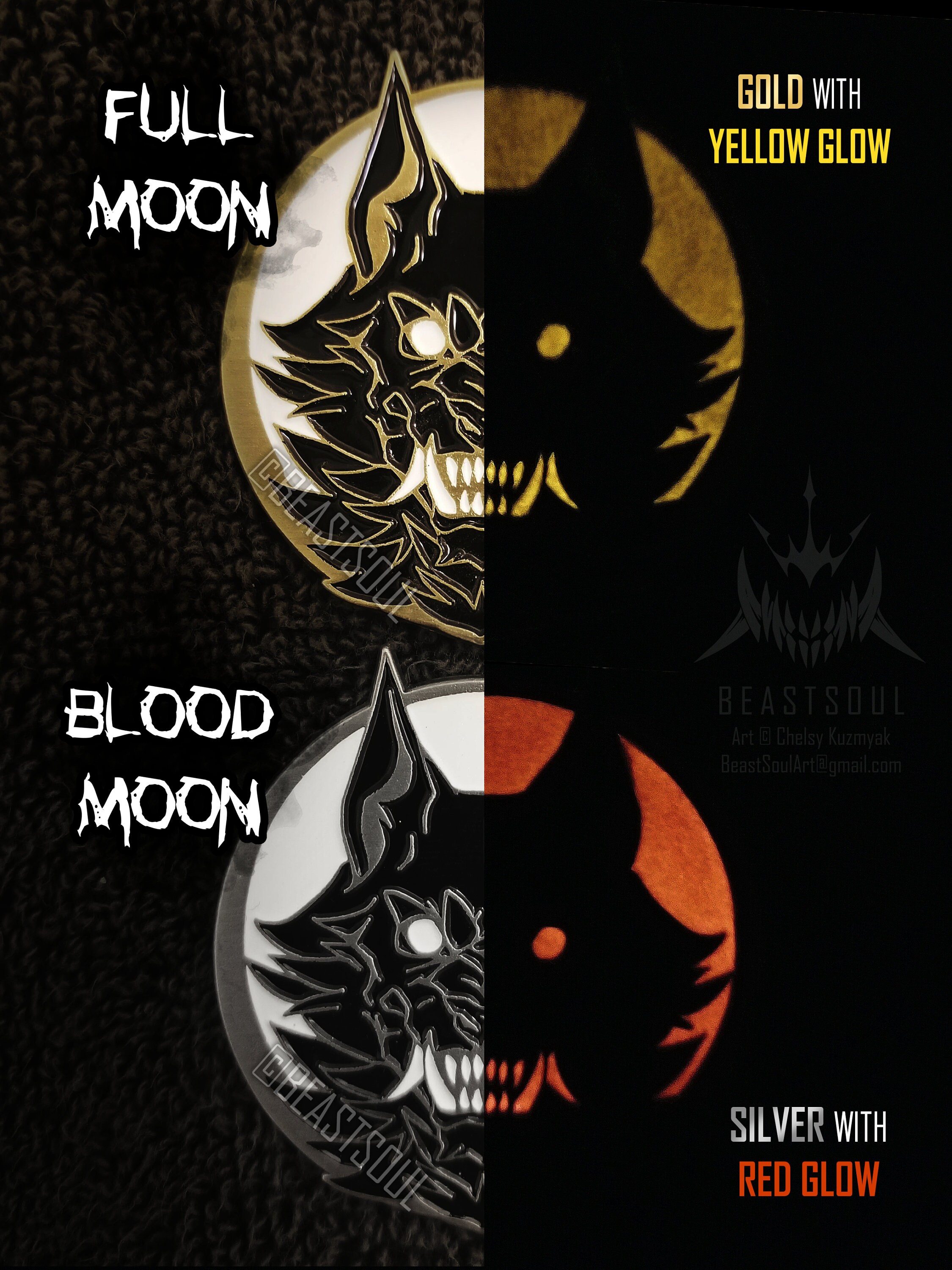 Werewolf Pins glow in the Dark | Etsy
