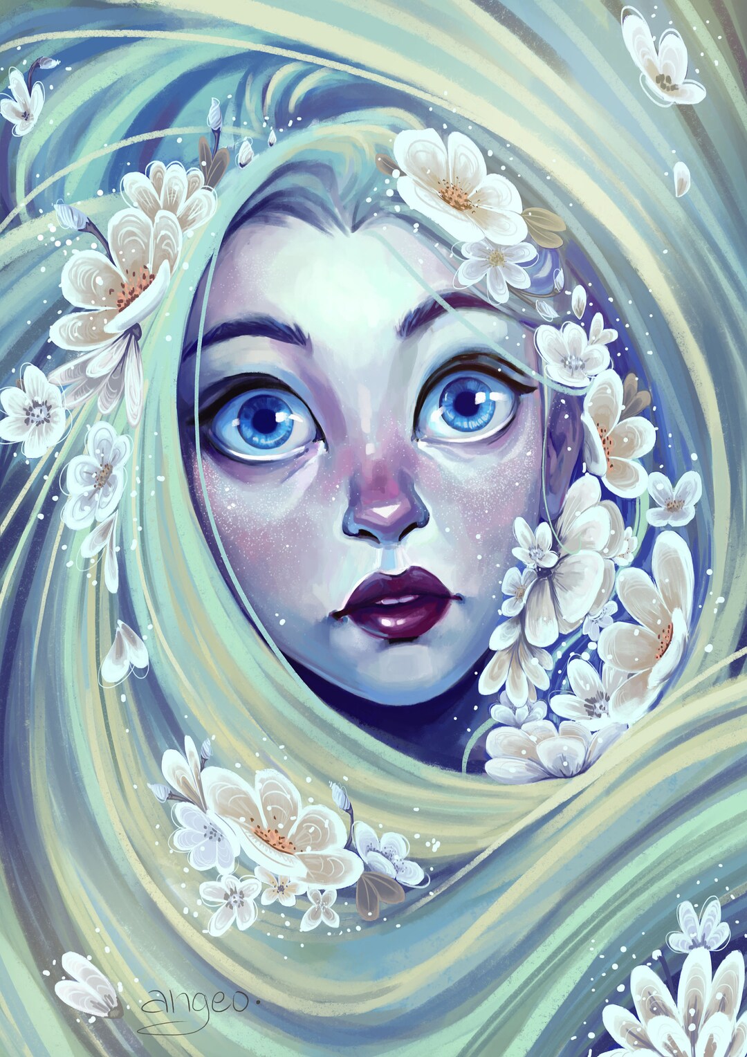 Snow Flower: Original Art Print Digital Illustration/ Painting/ Flowers ...