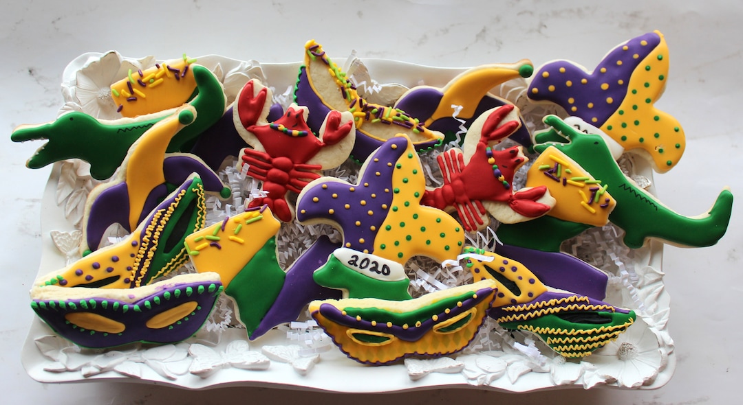 1 Doz Mardi Gras Cookies *gator Cookies*mardi Mask Cookies*louisiana ...