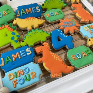 1 Doz Dinosaur Cookies*custom Design Birthday Cookies*trex Cookies*four ...