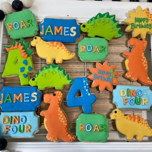 1 Doz Dinosaur Cookies*custom Design Birthday Cookies*trex Cookies*four ...