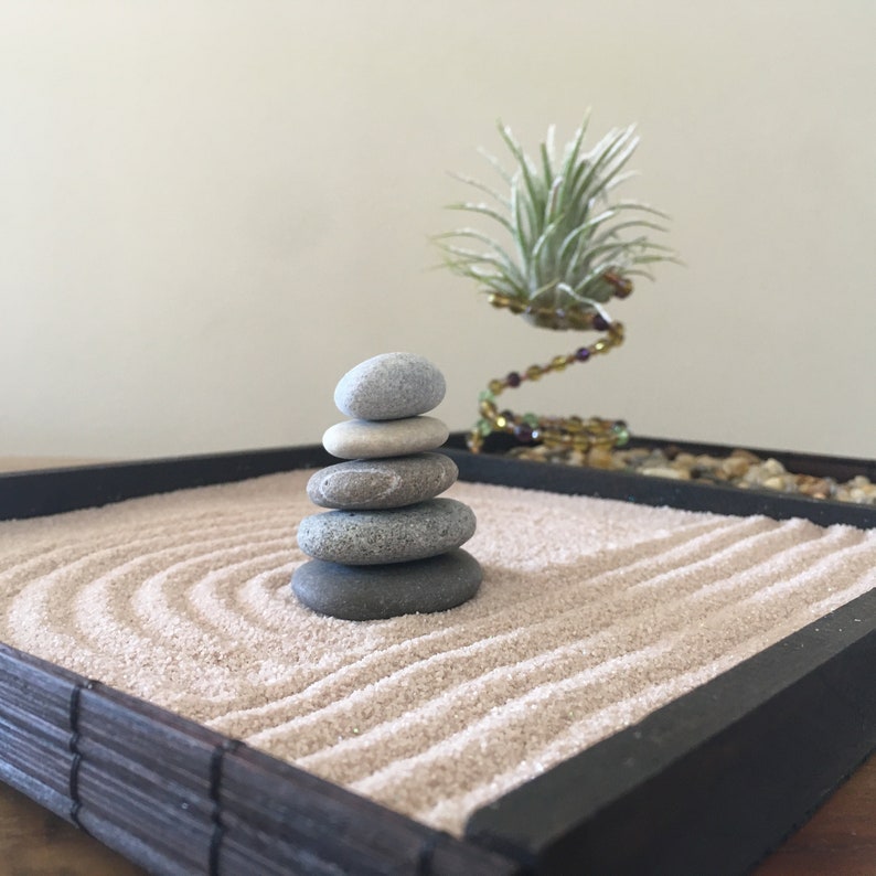 Mini Zen Garden With Air Plant – Desktop Meditation Garden, Japanese ...