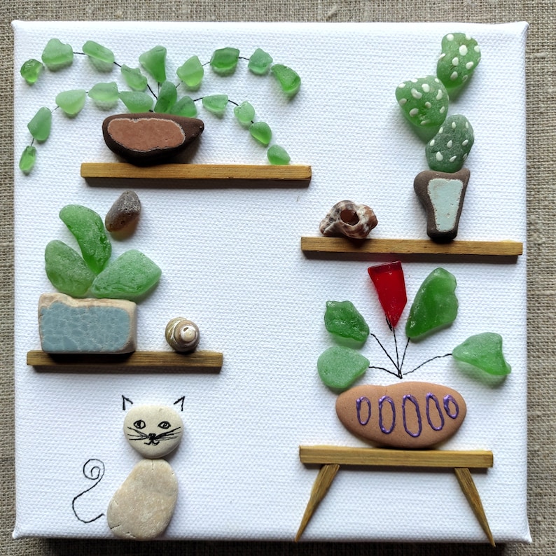 Pebble Art Family Sea Glass Art Handmade Plants Lover Gift - Etsy