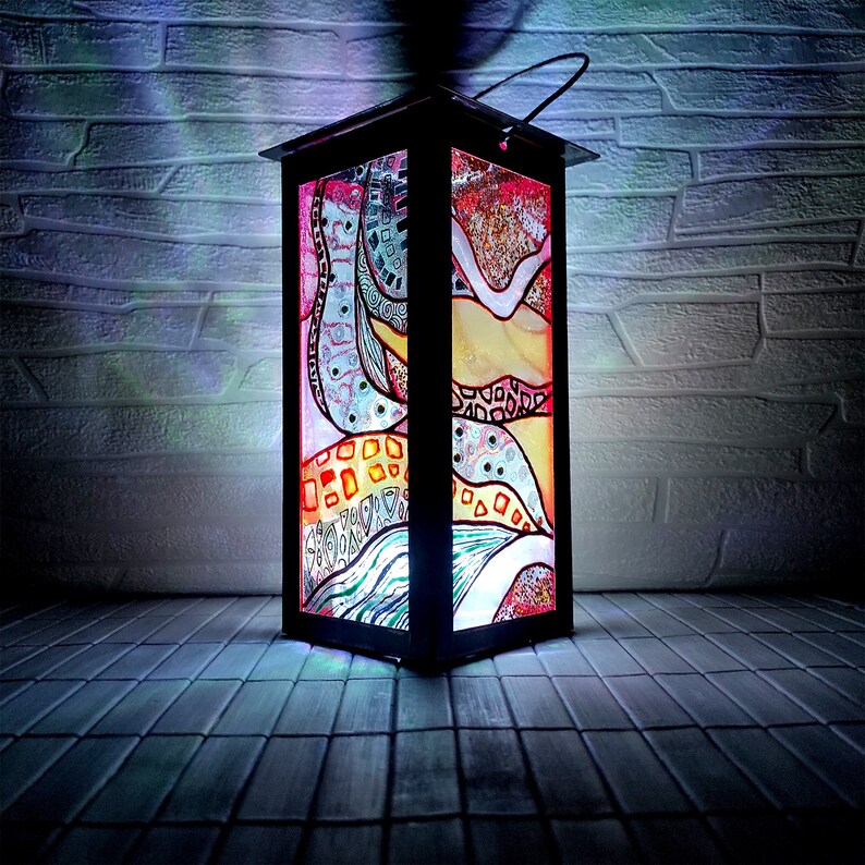 Stained Glass Small Lamp Bedside Rainbow Lamp Shade Abstraction Art ...