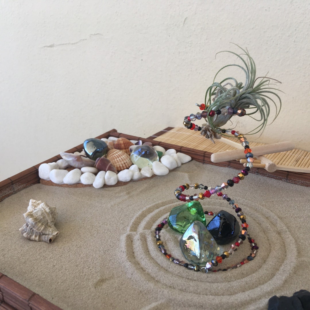 Meditation Bamboo Zen Garden Kit Sand Tray With Air Plant Middle Desk ...