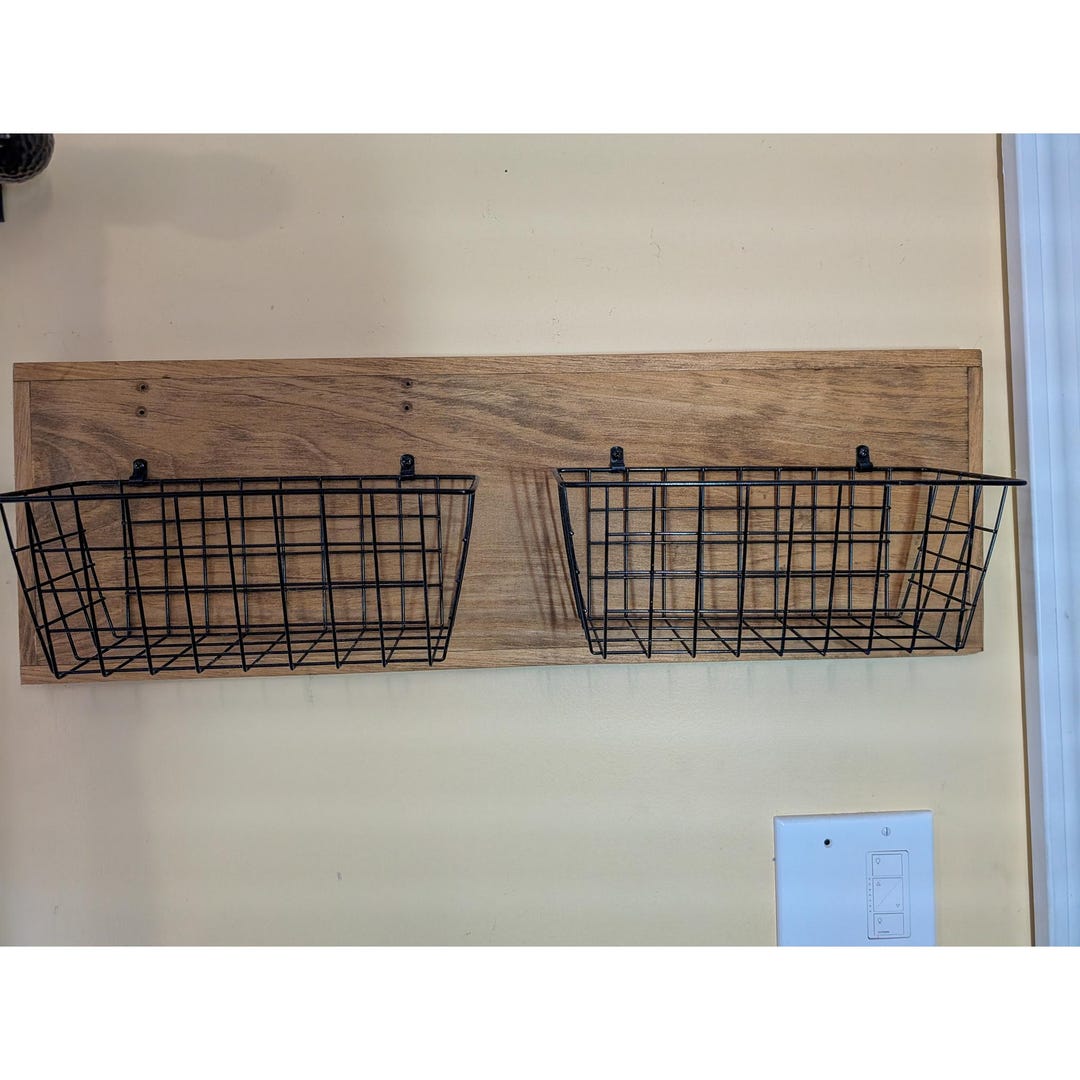 Rustic Wood Wall Display With Wire Baskets: Mail Organizer - Etsy