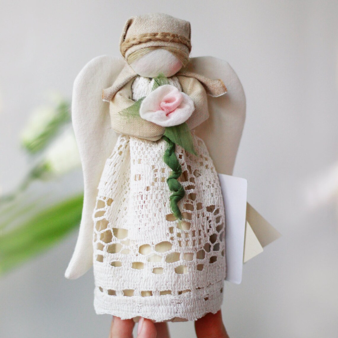Guardian Angel Figurine Vintage Lace Doll Linen Doll Motanka | Etsy