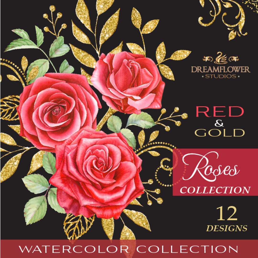 Watercolor Red Roses Clipart Red Floral Clipart Red Wedding Watercolor ...