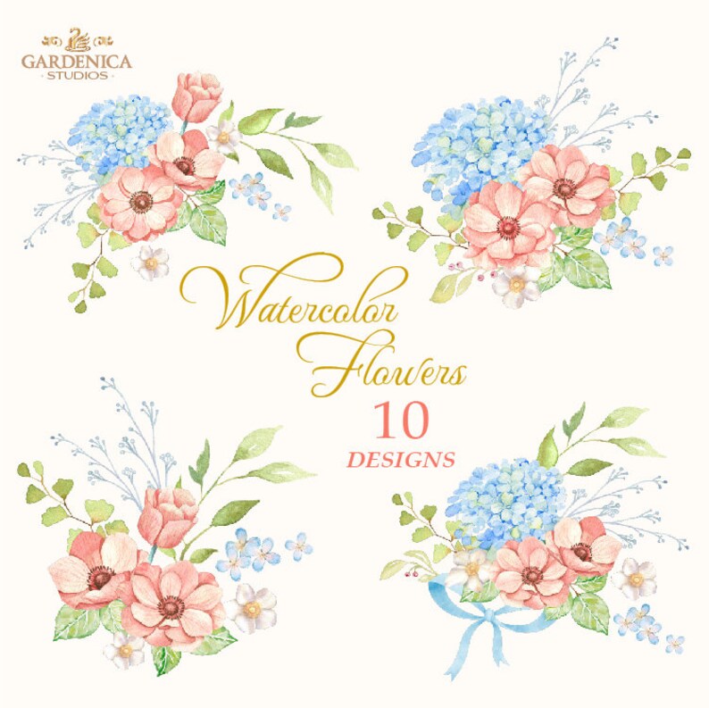 Vintage Floral Clipart Vintage Watercolor Flowers Blue - Etsy