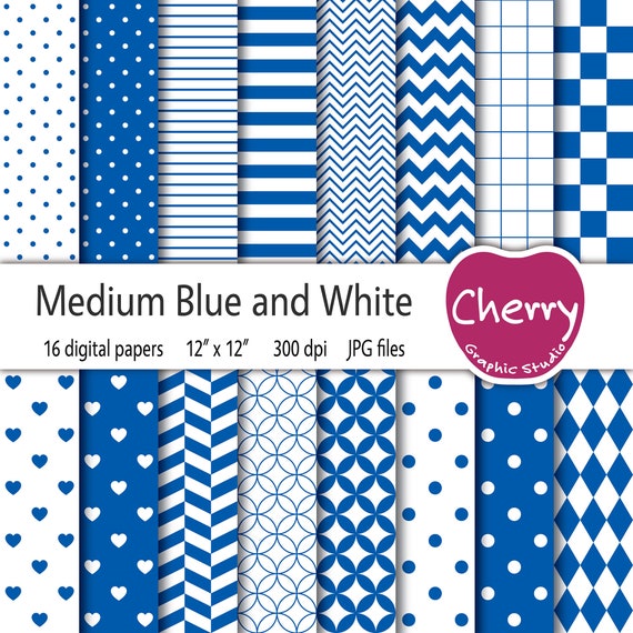 Medium Blue and White Digital Paper Blue Pattern Blue Paper - Etsy