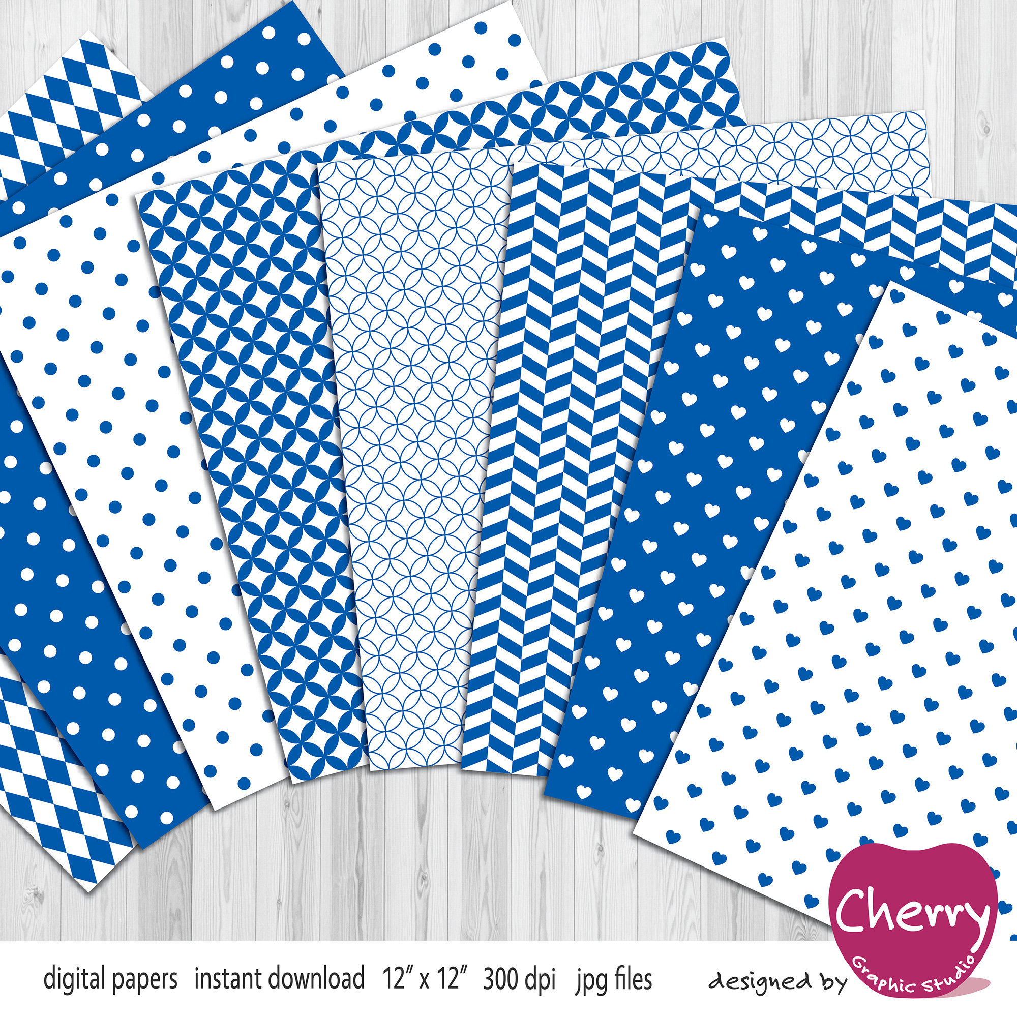 Medium Blue and White Digital Paper Blue Pattern Blue Paper - Etsy