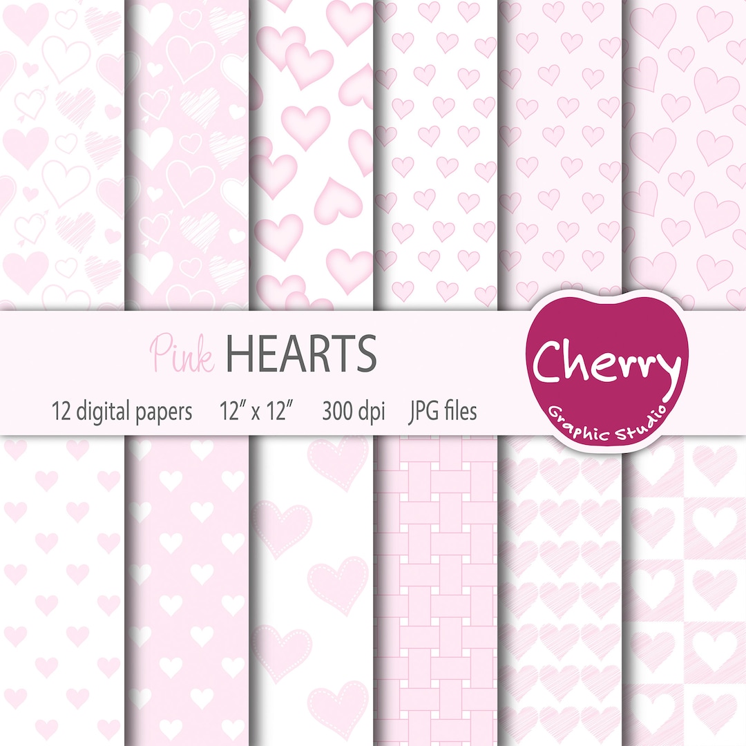 Pink Heart Digital Paper, Light Pink Heart Pattern, Heart Paper Pack ...