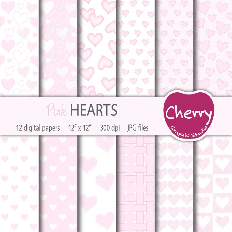 Pink Heart Digital Paper, Light Pink Heart Pattern, Heart Paper Pack ...