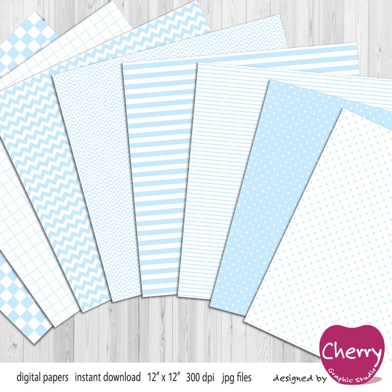 Baby Blue and White Digital Paper, Baby Blue Pattern, Blue Paper Pack ...
