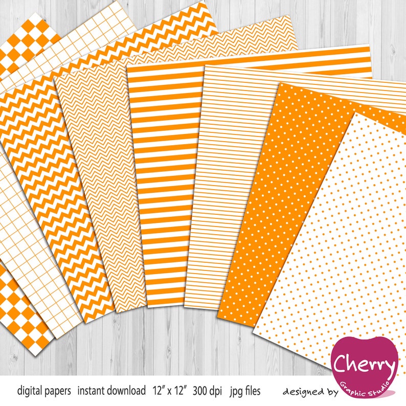 Orange and White Digital Paper, Orange Pattern, Orange Digital Paper ...