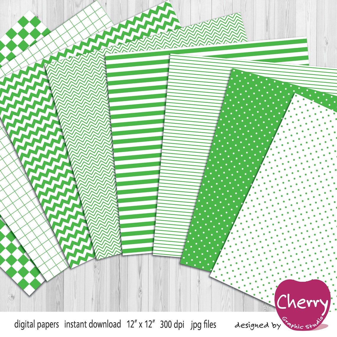 Lime Green and White Digital Paper Pack, Scrapbook Papers, Seamless ...