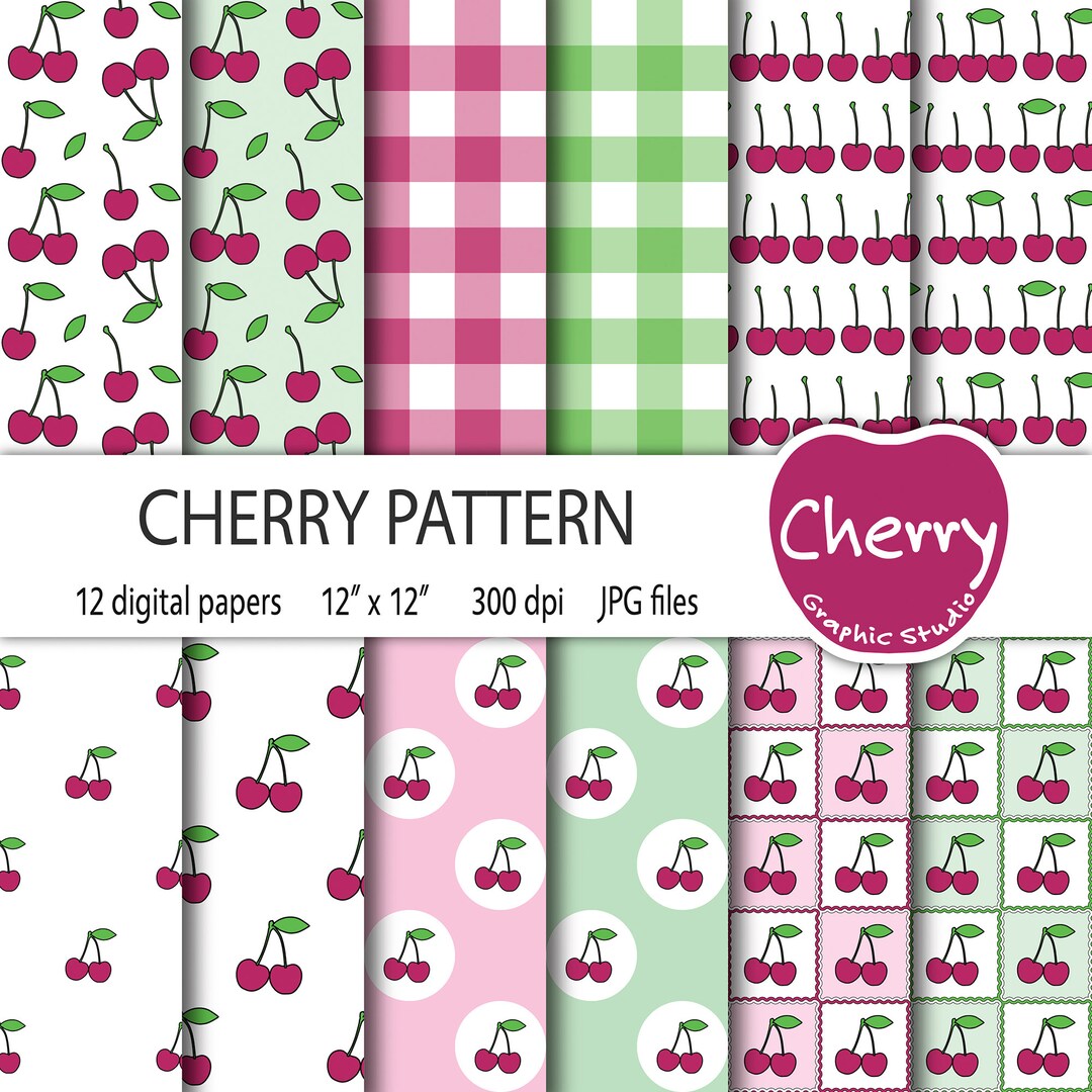 Cherry Digital Paper, Cherry Pattern, Cherry Paper Pack, Scrapbook ...