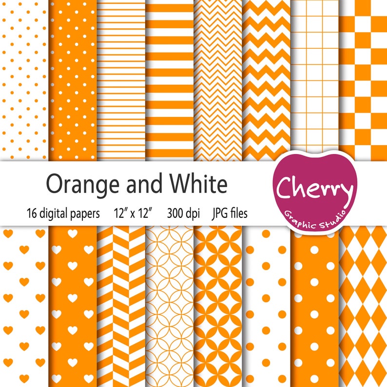 Orange and White Digital Paper, Orange Pattern, Orange Digital Paper ...