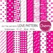 Hot Pink and White Love Digital Paper, Love Pattern, Love & Heart Paper ...