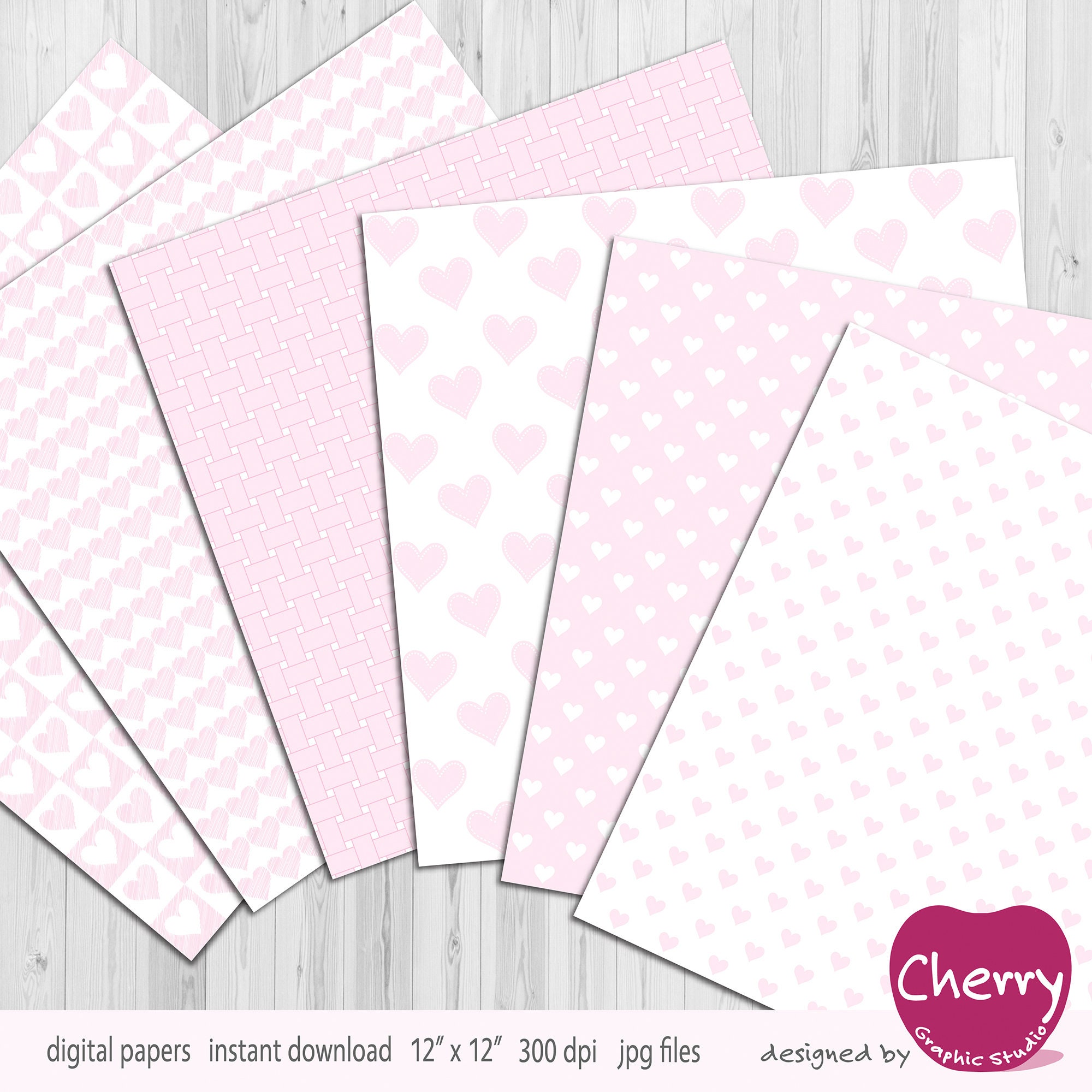 Pink Heart Digital Paper, Light Pink Heart Pattern, Heart Paper Pack ...