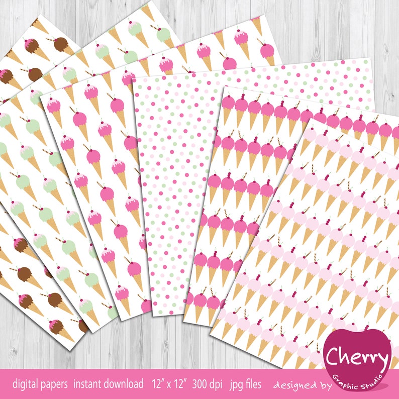 Ice Cream Digital Paper, Ice Cream Pattern, Ice Cream Paper Pack ...