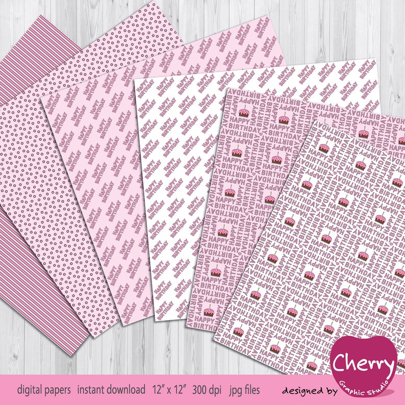 Happy Birthday Digital Paper, Pink Birthday Digital Paper, Happy ...