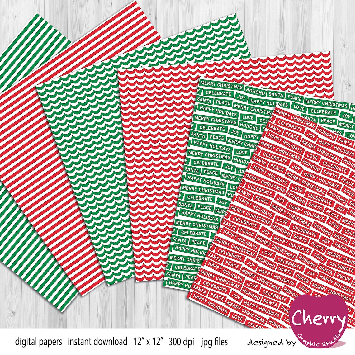 Merry Christmas Digital Paper, Red and Green Christmas Digital Paper ...