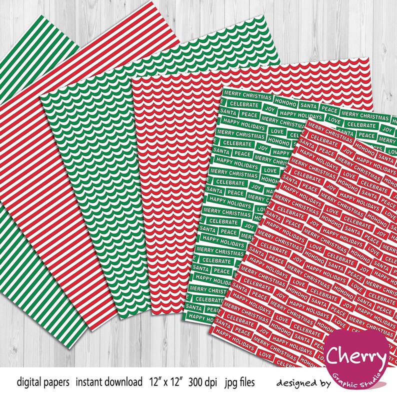 Merry Christmas Digital Paper, Red and Green Christmas Digital Paper ...