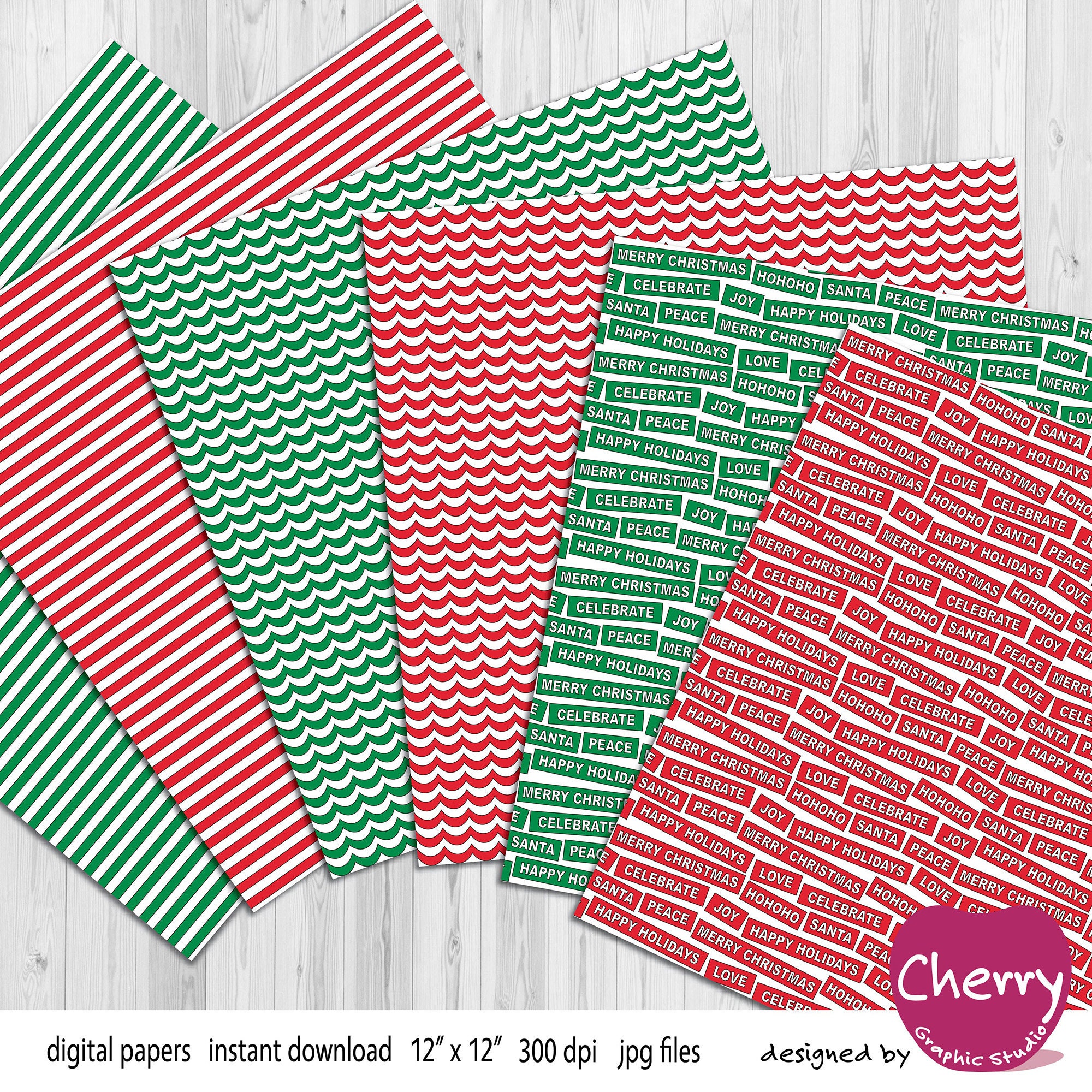 Merry Christmas Digital Paper, Red and Green Christmas Digital Paper ...