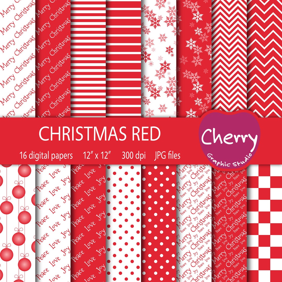 Christmas Red Digital Paper, Red and White Pattern, Christmas ...