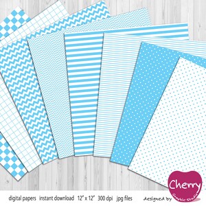 Sky Blue and White Digital Paper, Sky Blue Pattern, Blue Paper Pack ...
