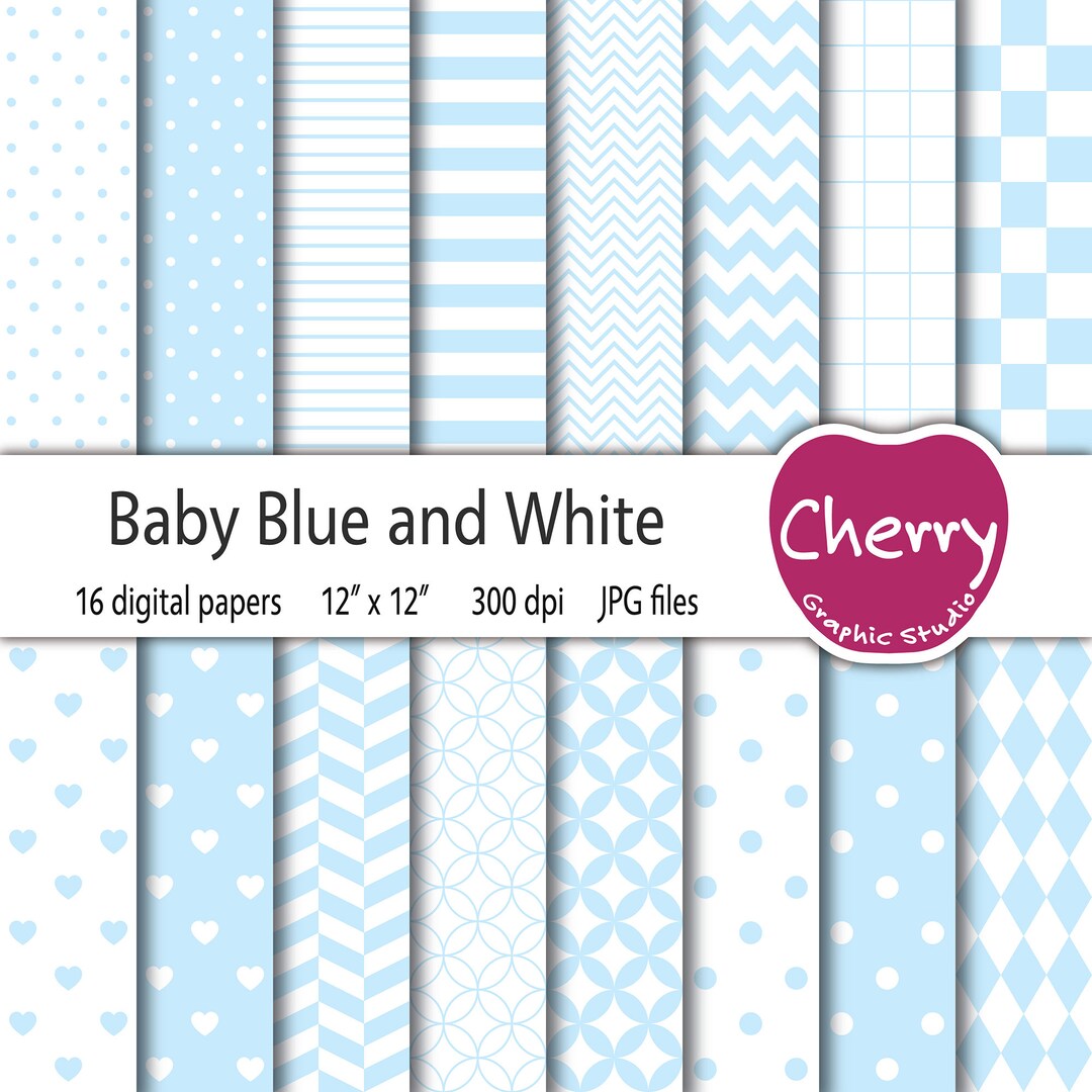 Baby Blue and White Digital Paper, Baby Blue Pattern, Blue Paper Pack ...