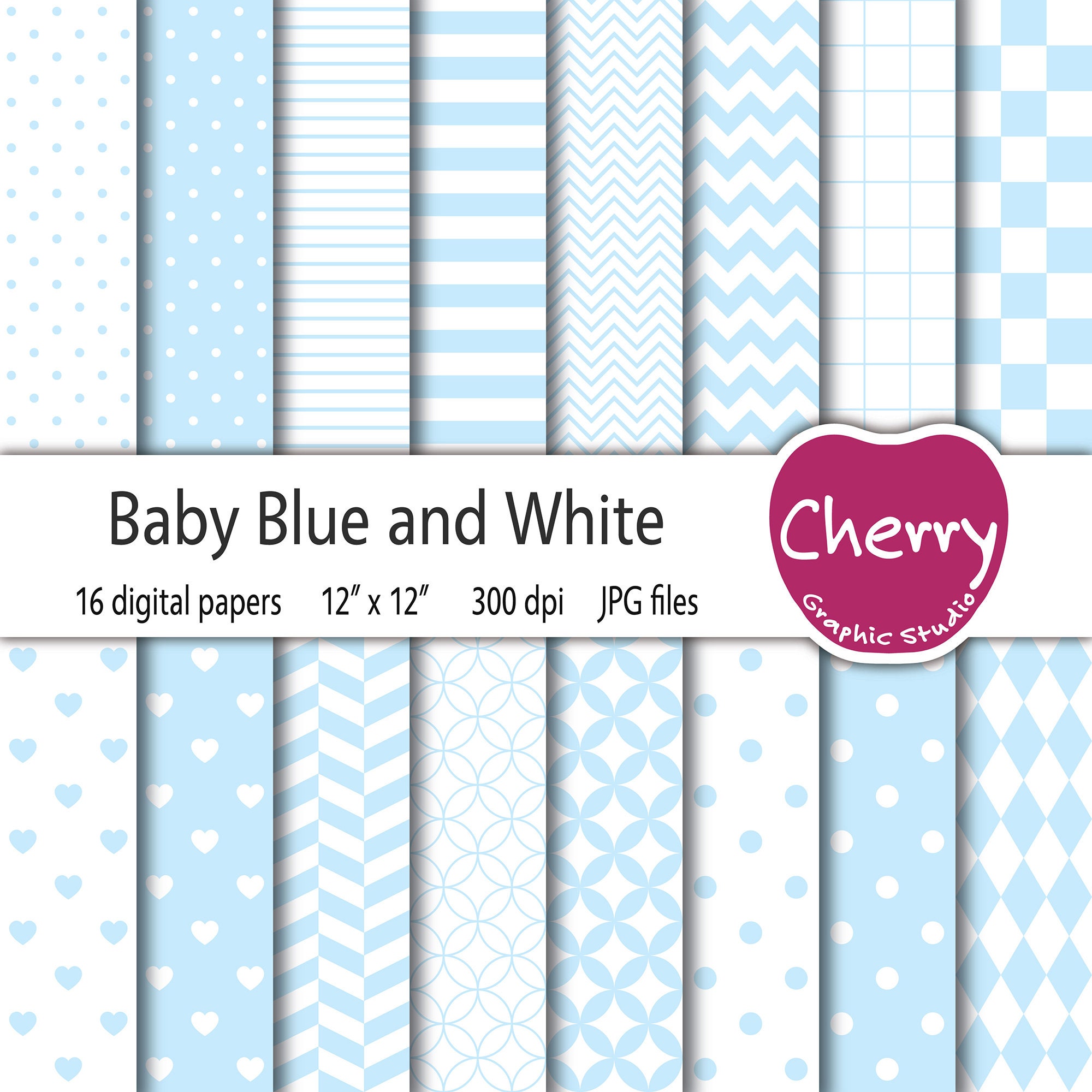 Baby Blue and White Digital Paper, Baby Blue Pattern, Blue Paper Pack ...