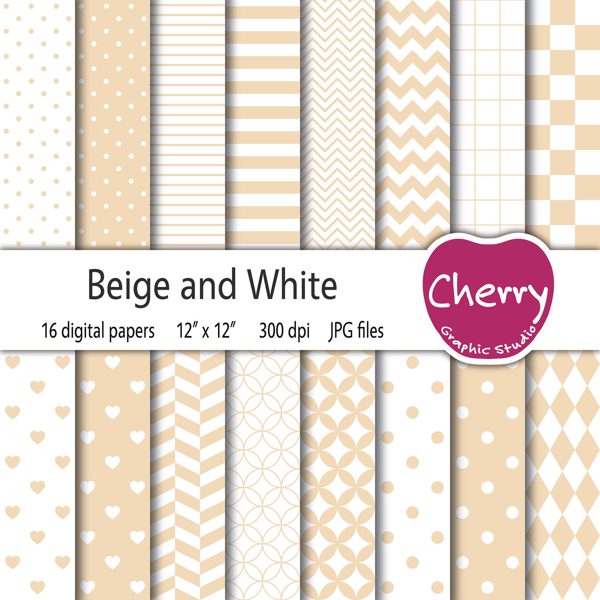 Beige and White Digital Paper, Beige Pattern, Beige Paper Pack ...