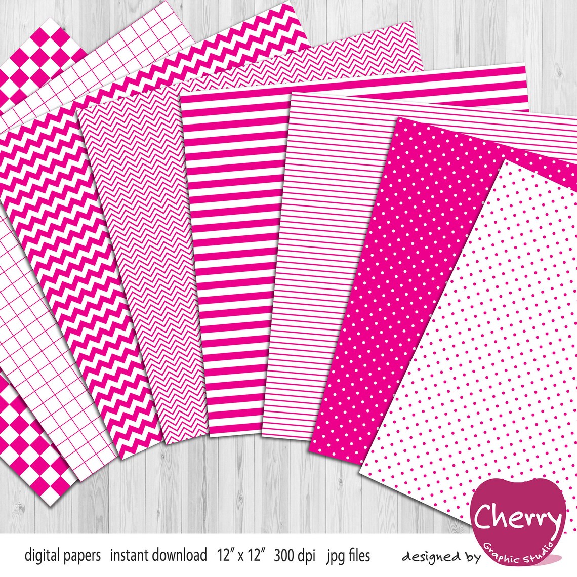 Hot Pink and White Digital Paper, Hot Pink Pattern, Pink Digital Paper ...
