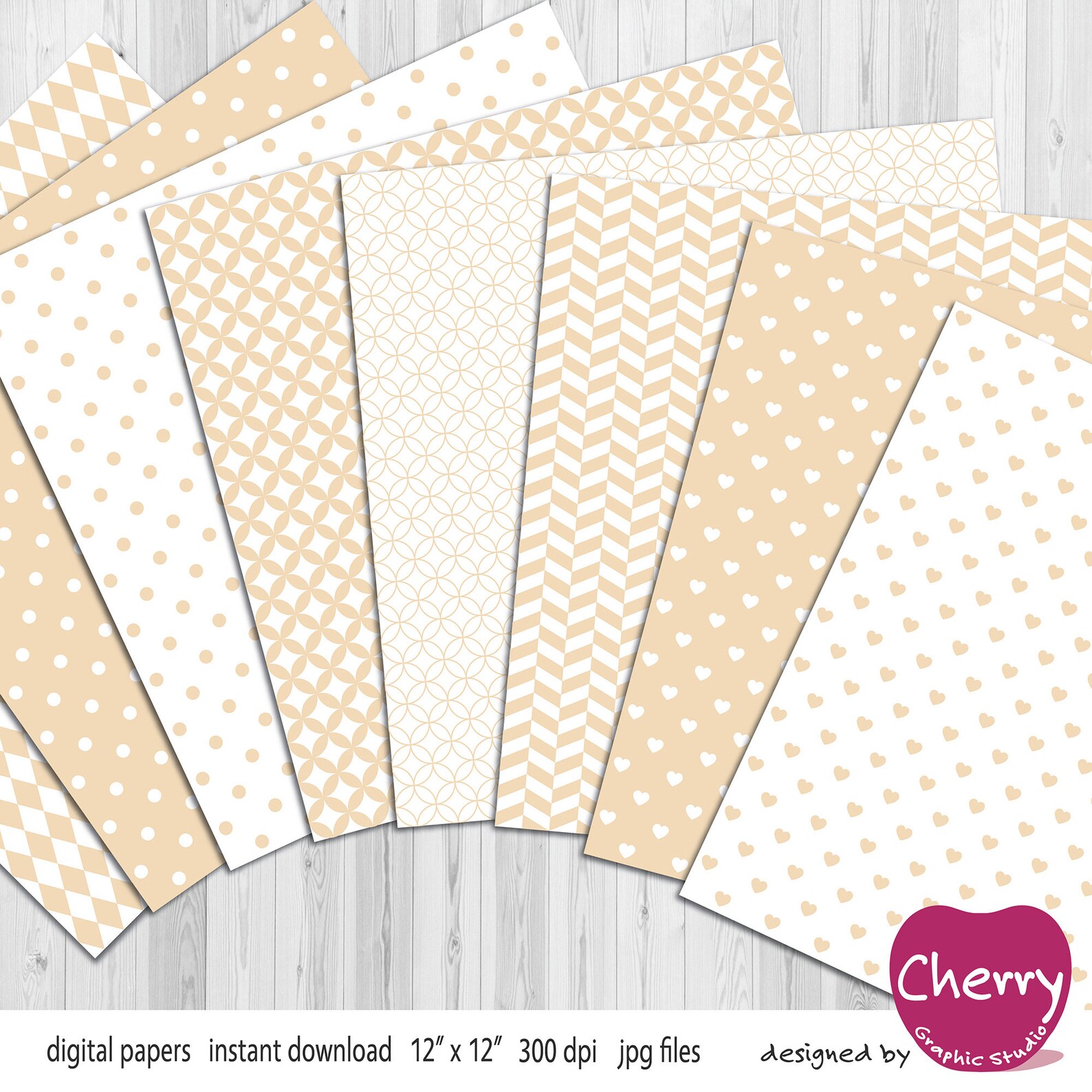 Beige and White Digital Paper, Beige Pattern, Beige Paper Pack ...