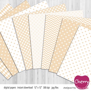Beige and White Digital Paper, Beige Pattern, Beige Paper Pack ...