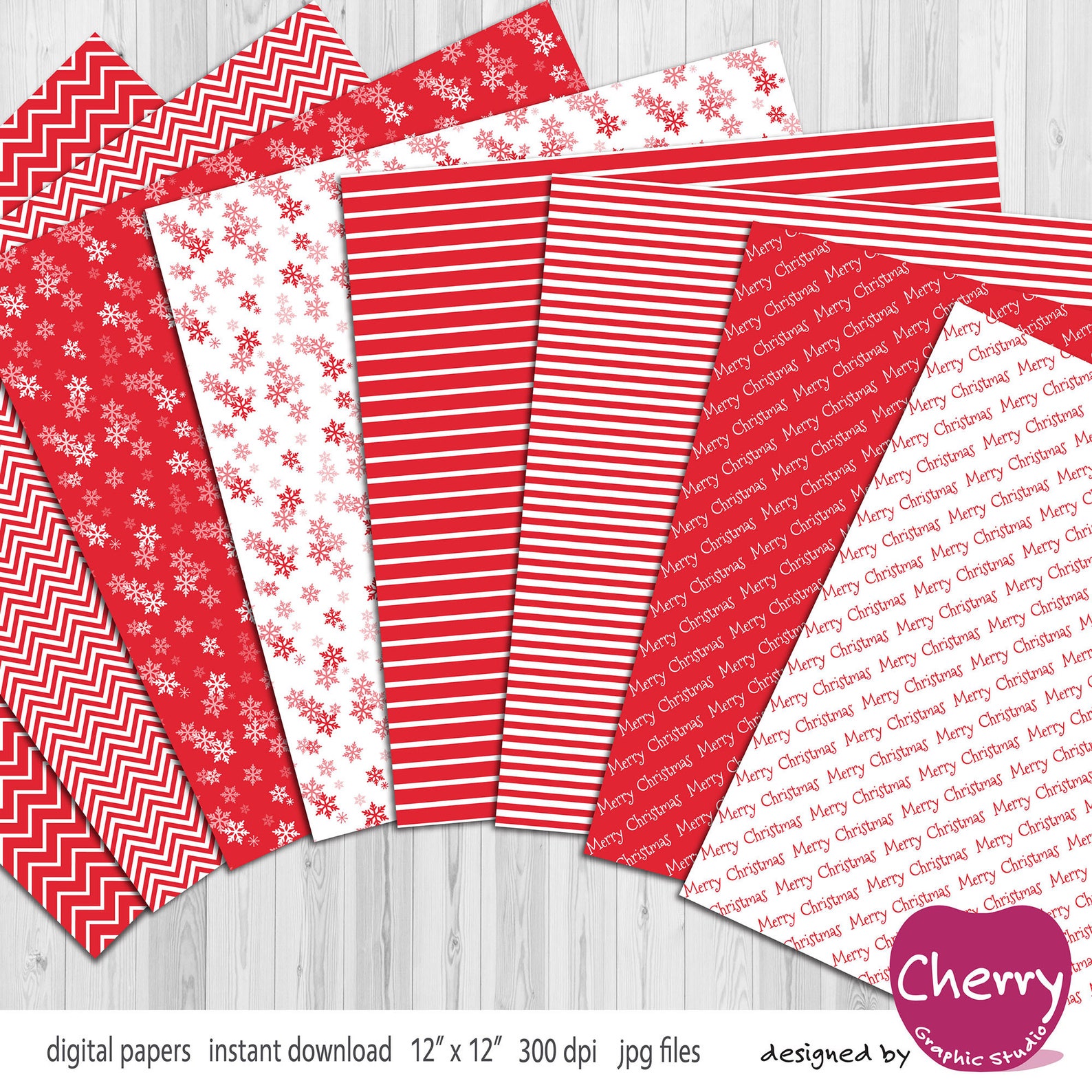 Christmas Red Digital Paper, Red and White Pattern, Christmas ...