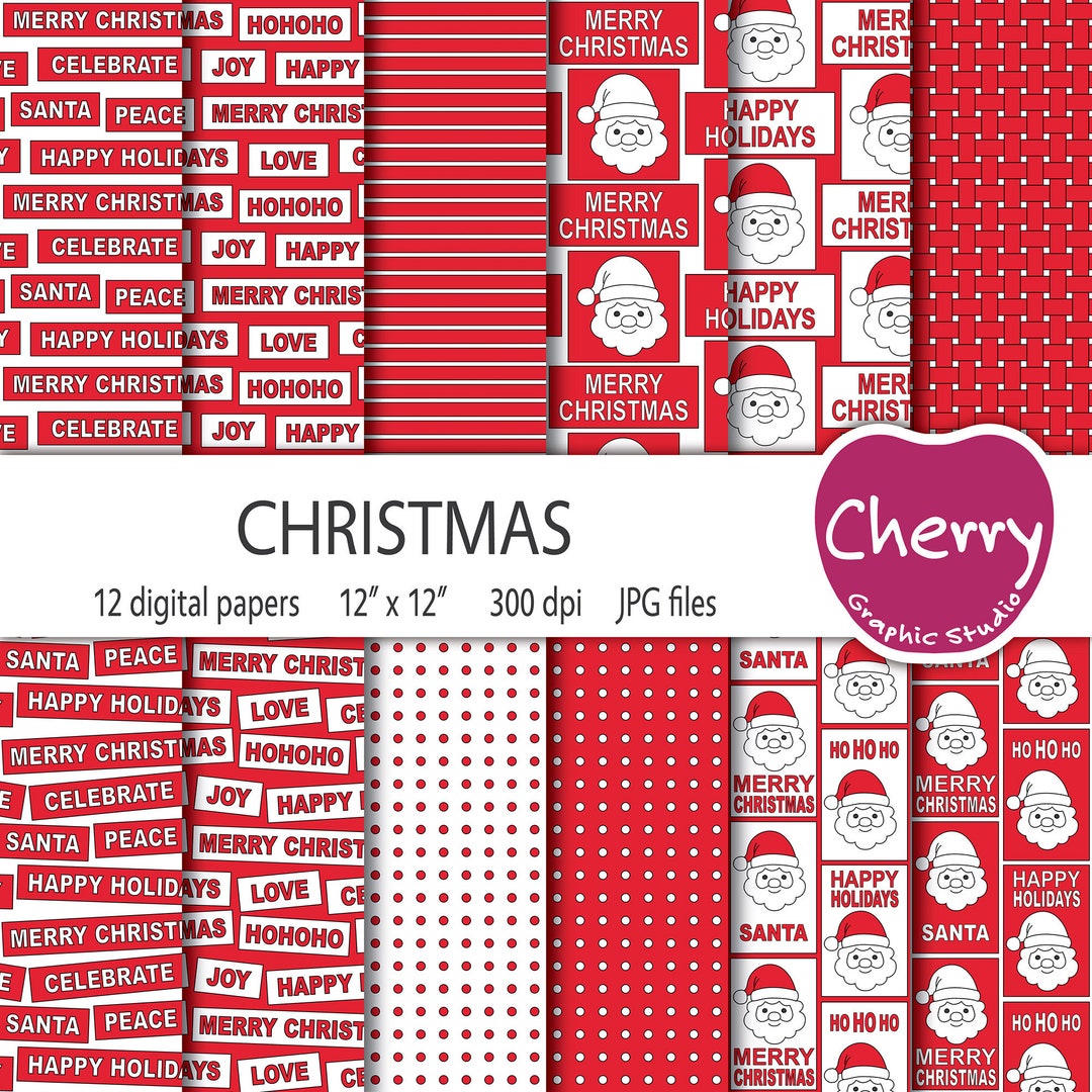 Christmas Digital Paper, Red Christmas Pattern, Red and White Christmas ...