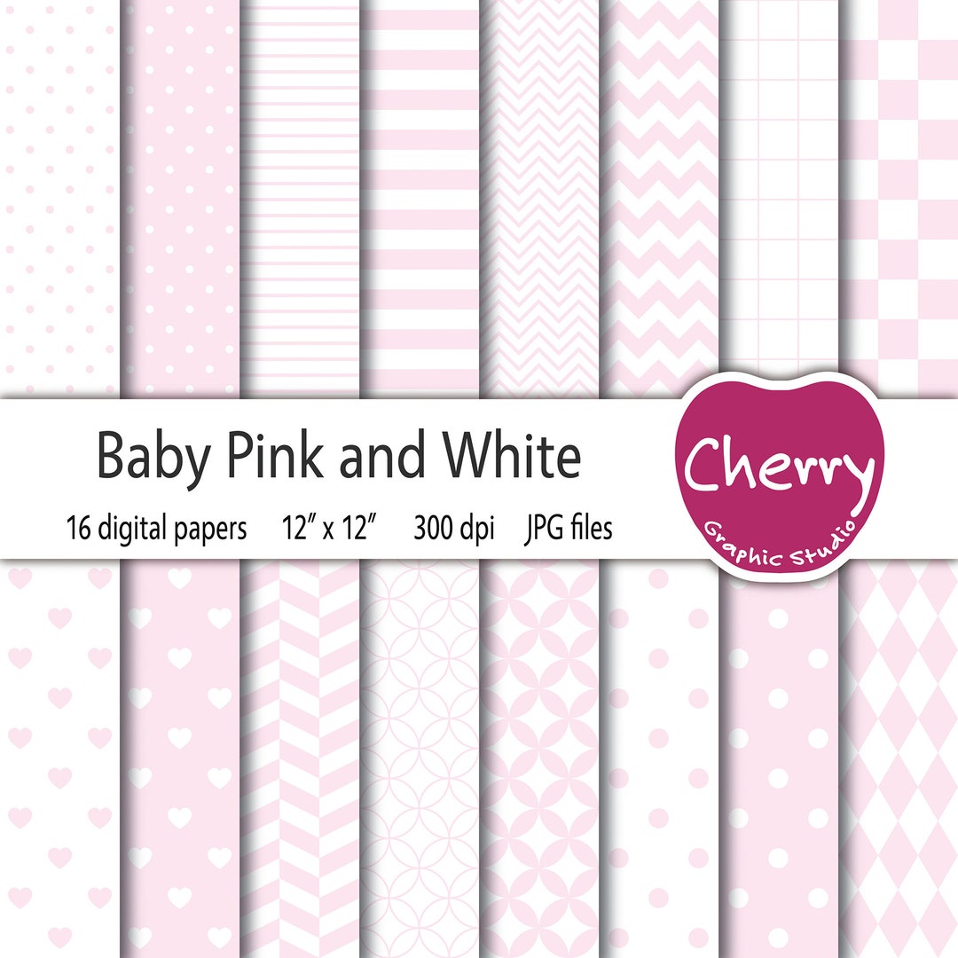 Baby Pink and White Digital Paper, Baby Pink Pattern, Pink Digital ...