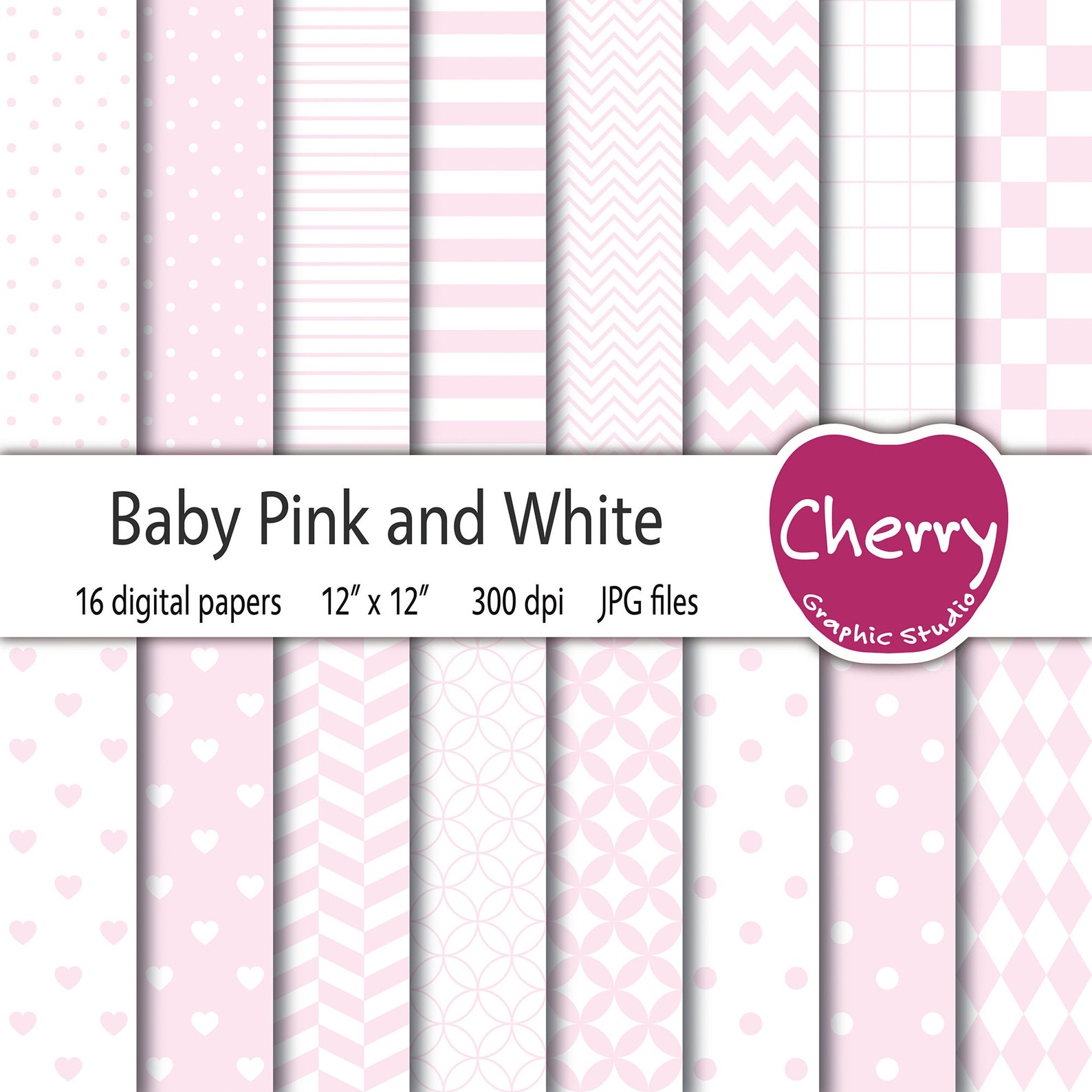 Baby Pink and White Digital Paper, Baby Pink Pattern, Pink Digital ...